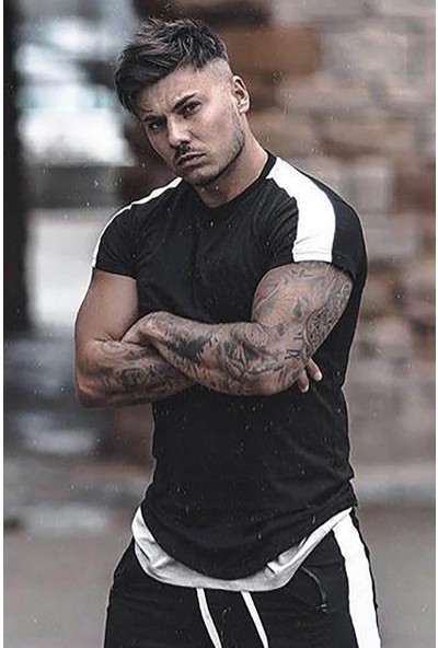 Madmext Yandan Şeritli Siyah T-Shirt 4100