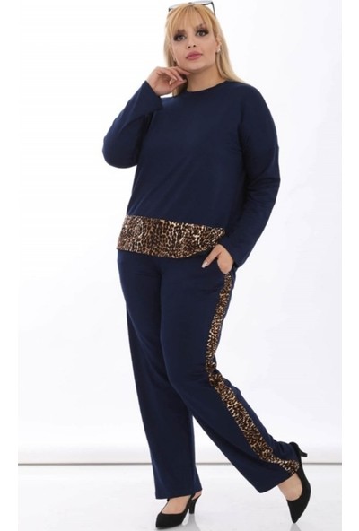 Hera XL Kadın Lacivert Leopar Şerit Detaylı Eşofman Takımı Hera XL Kadın Lacivert Leopar Şerit Detaylı Eşofman Takımı