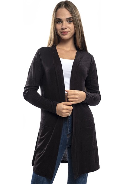 Missmurem Çift Cepli Uzun Hırka - Siyah