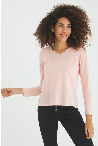 Espina Pudra V Yaka Kadın Uzun Kollu T-Shirt