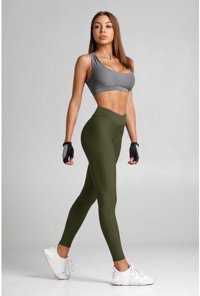 CatiWay Haki Yüksek Bel Uzun Kemerli Toparlayýcý Parlak Disko Tayt CatiWay Haki Yüksek Bel Uzun Kemerli Toparlayýcý Parlak Disko Tayt