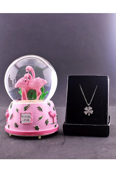 Deco Elit Sevgililer Günü Zirkon Taşlı Yonca Kolye ve Flamingo Kar Küresi Set Deco Elit Sevgililer Günü Zirkon Taşlı Yonca Kolye ve Flamingo Kar Küresi Set