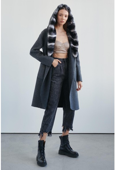 Noella Kim Kaşmir Kaban Antrasit-Gri