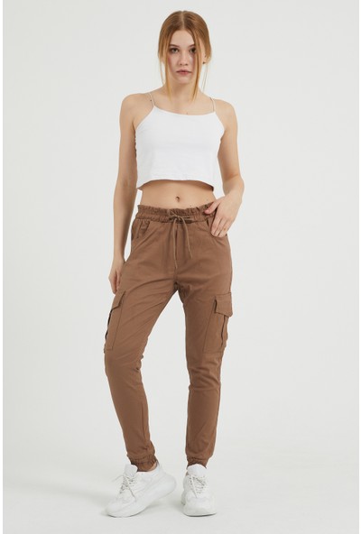 Ohepmoda Dar Kesim Beli ve Paçası Lastikli Bayan Pantolon Hardal