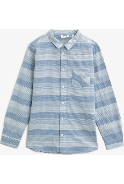 Koton Erkek Çocuk Çizgili Pamuklu Klasik Yaka Uzun Kollu Gömlek