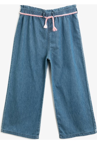 Koton Kız Çocuk Beli Bağlamalı Pamuklu Bol Paça Jean Pantolon