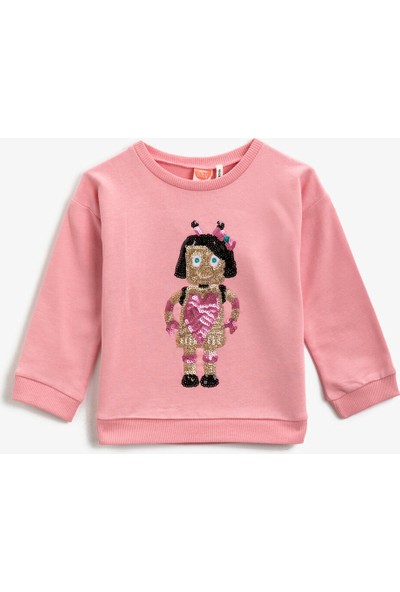 Koton Pamuklu Pullu Bisiklet Yaka Uzun Kollu Sweatshirt