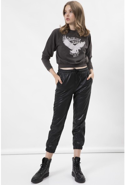 Armalife Beli Paçası Lastikli Deri Pantolon - Siyah Armalife Beli Paçası Lastikli Deri Pantolon - Siyah