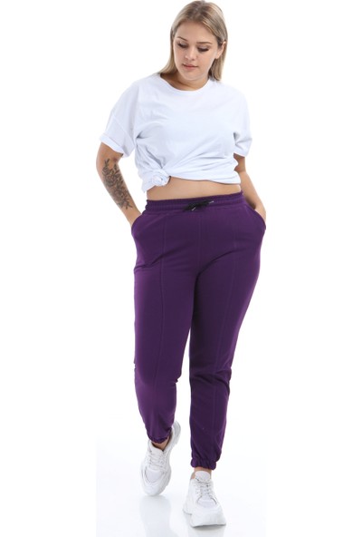Big Free TB21KB098581 Mor Kadın Alt Eşofman Çımalı Lastik Paça
