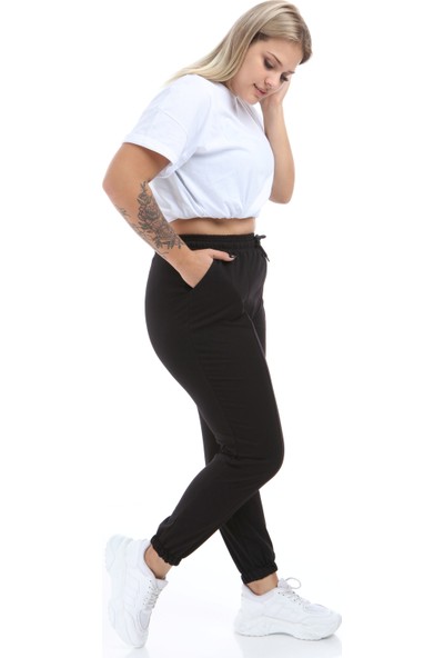 Big Free TB21KB098581 Siyah Kadın Alt Eşofman Çımalı Lastik Paça