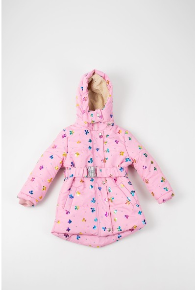 Epaavm Kapüşonlu İçi Polar Renkli Yonca Baskılı Şişme Mont