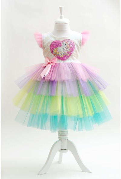 Meneviş Kız Çocuk Unicorn Elbise