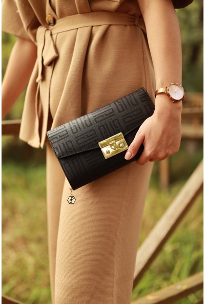 Silver Polo Siyah Desenli Portföy&clutch Çanta