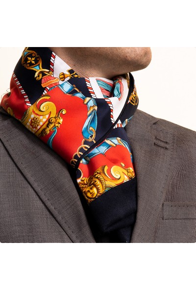 Exve Exclusive Kırmızı Lacivert Özel Baskılı Çift Taraflı Atkı