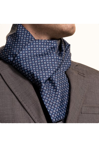 Exve Exclusive Mavi Lacivert Kareli Baskılı Çift Taraflı Atkı