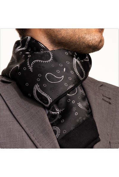Exve Exclusive Siyah Gri Şal Desenli Klasik Çift Taraflı Atkı