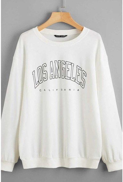 Madmext Mad Girls Beyaz Baskılı Oversize Kadın Sweatshirt MG780