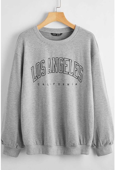 Madmext Mad Girls Gri Baskılı Oversize Kadın Sweatshirt MG780