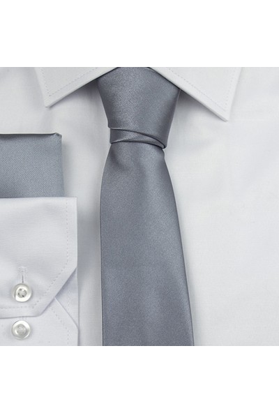 Gaffy Gri Saten Ince Kravat