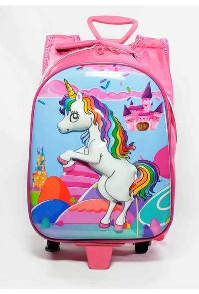 Dünyanın Çantası Unicorn Tek Fermuarlı Anaokulu ve Ilkokulu Çantası Unicorn Çekçekli Tekerlekli Çanta
