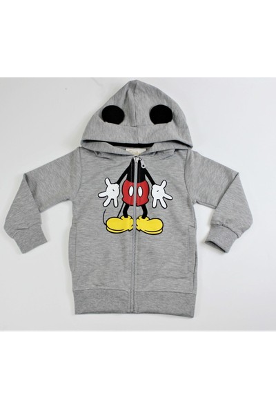 Sibelle Mickey Mouse Baskılı Kapişonlu Gri Sweathirt Gri - 7-8 Yaş - Kız