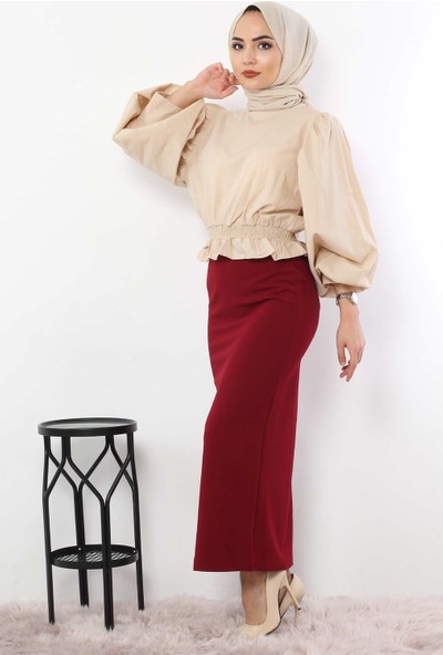 Essah Moda Kadın Bordo Kalem Etek - ME000247 Essah Moda Kadın Bordo Kalem Etek - ME000247