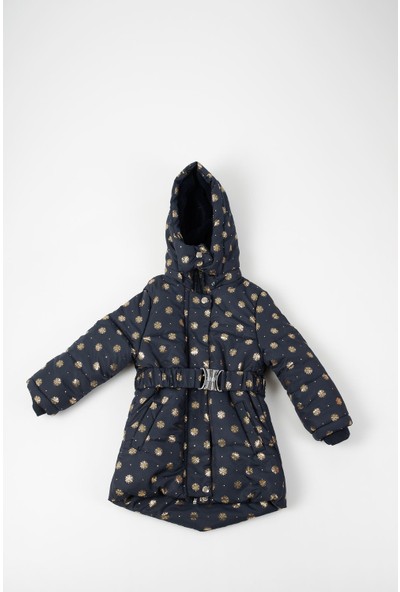 Epaavm Kapşonlu Içi Polar Kar Tanesi Baskılı Şişme Mont