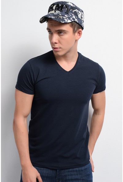 Rodi RD19YE279973 Lacivert Erkek T-Shirt Lycra Süprem V Yaka