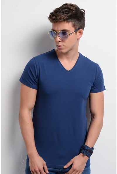 Rodi RD19YE279973 Indigo Erkek T-Shirt Lycra Süprem V Yaka