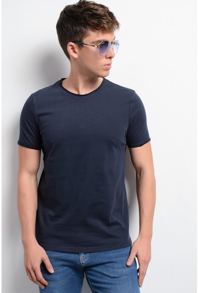 Rodi RD19YE279979 Lacivert Erkek T-Shirt Fırçalı Süprem Bisiklet.yaka