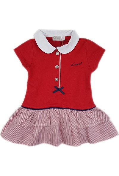 Luggi Baby Kız Pike Kısa Kollu Kırmızı Bebeyaka Elbise LG-5337