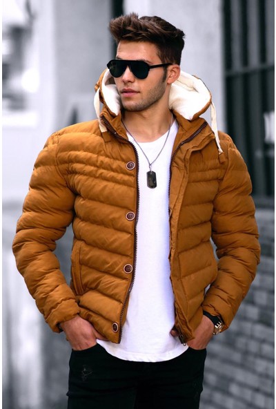 Madmext Sarı Kapşonlu Şişme Mont 9026