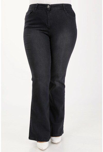 E Collection Ispanyol Paça Likralı Büyük Beden Jeans Pantolon