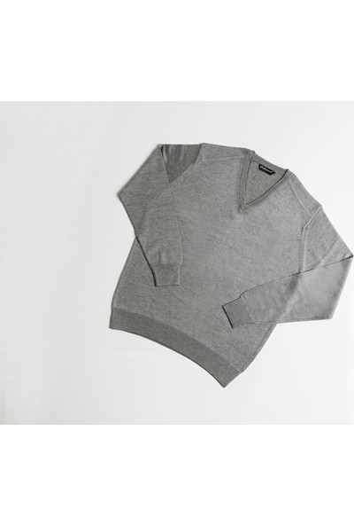 Çukurova Tekstil Çukurova Yünlü Kollu V Yaka Kazak