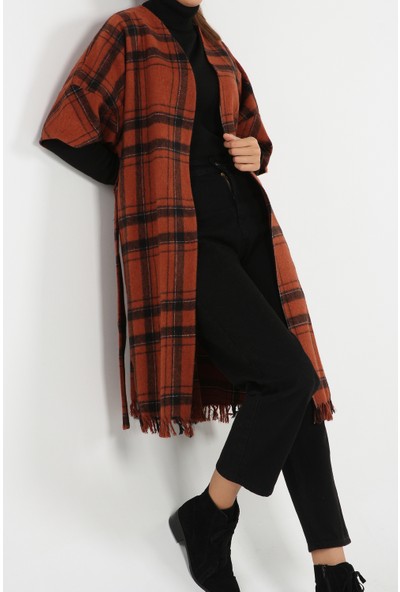 Allday Oduncu Ekoseli Püsküllü Panço