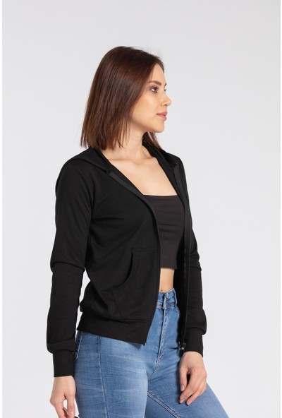Jument Kadın Kapüşonlu Cepli Fermuarlı Sweat Mevsimlik Hırka -Siyah Jument Kadın Kapüşonlu Cepli Fermuarlı Sweat Mevsimlik Hırka -Siyah