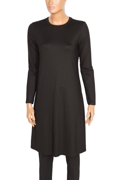 Defrina Basic Penye O Yaka Siyah Tunik