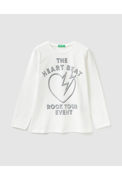 Benetton Kalp Yazı Aplike Işlemeli Tişört