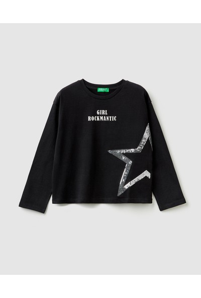 United Colors Of Benetton Slogan Yazılı Payetli Tişört