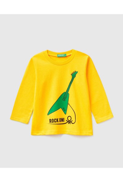 United Colors Of Benetton Gitar Baskılı Kalın Tişört
