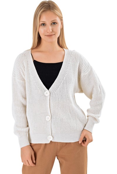 Butikburuc Kadın Ekru Düğmeli Salaş Model Hırka Butikburuc Kadın Ekru Düğmeli Salaş Model Hırka