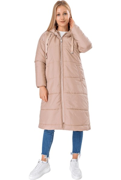 Butikburuc Kadın Taş Uzun Kapşonlu Şişme Mont