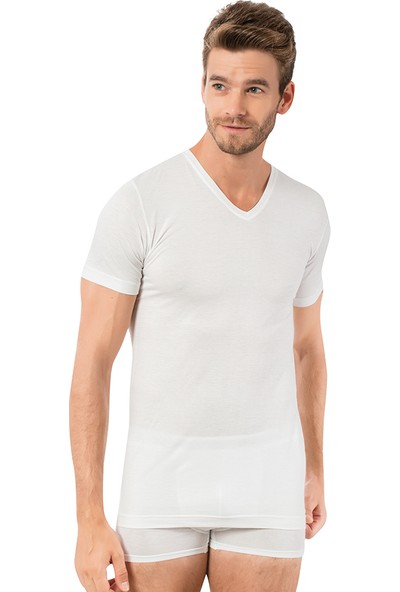 Elegant 2'li Bambu Yarım Kol V Yaka Fanila ( Ince Hafif Ipeksi Doku )