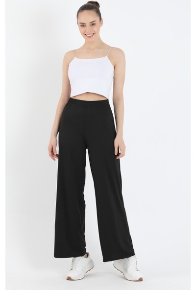 Twenty3 Kadın Crep Likralı Beli Lastikli Rahat Kesim Bol Paça Pantolon
