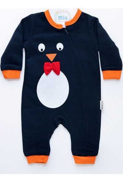 Mika Bebek Penguen Baskılı Papyonlu Erkek Bebek Lacivert Tulum Mika Bebek Penguen Baskılı Papyonlu Erkek Bebek Lacivert Tulum