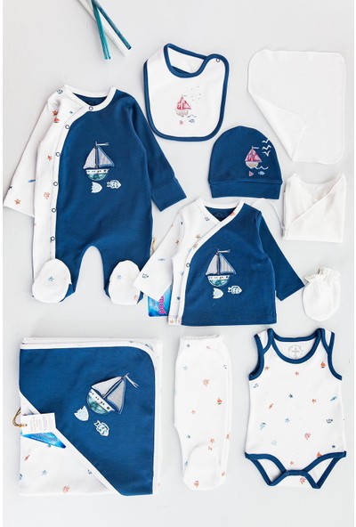 Babymod Organik Denizci Temalı 10 Parça Erkek Bebek Hastane Çıkışı Bebek Seti