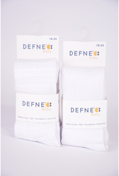 Defnee Baby 2 Li Beyaz ve Desenli Beyaz Kız Bebek Kilotlu Çorap