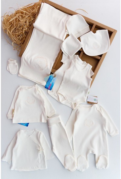 Babymod Organik %100 Natural Nakış Işlemeli 11 Parça Kız Bebek Hastane Çıkışı Bebek Seti