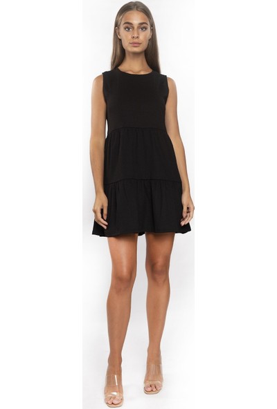 Missmurem Bisiklet Yaka Sıfırkol Elbise - Siyah