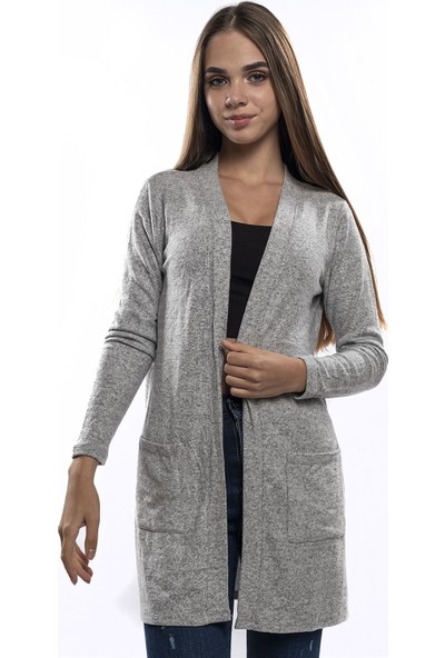 Missmurem Çift Cepli Uzun Hırka - Kirçilli Gri